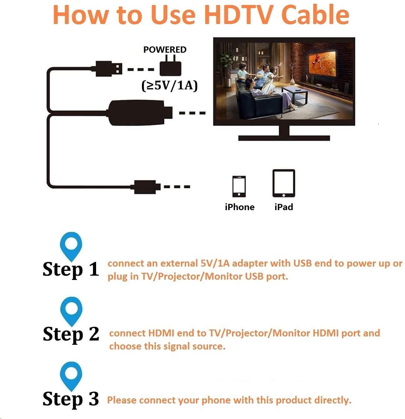 [Apple MFi Certified] Lightning to HDMI Cable Adapter Compatible with iPhone, 1080P Digital Sync Screen Audio&Video Adapter with Charge Port Connector to HD TV/Projector/Monitor Support OS