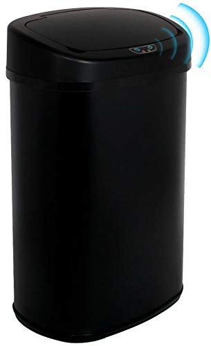 13 Gallon Touch Free Automatic Stainless Steel Trash Can Garbage Can Metal Trash Bin with Lid for Kitchen Living Room Office Bathroom, Electronic Touchless Motion Sensor Automatic Trash Can Black