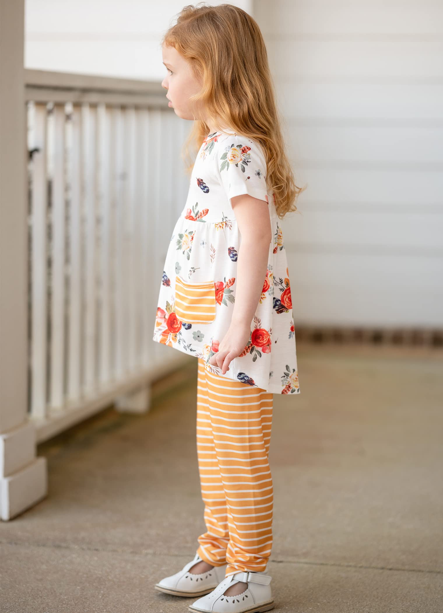 Arshiner Little Girls Outfits Floral Hi-Lo Tops+Pants Sets Short SLeeve 2pcs Pants Sets with Pockets