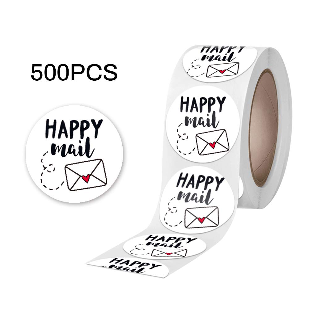 1" Happy Mail Thank You Roll Stickers for Packaging Sealing, Cute Package Labels, Envelope Seal with Heart, Thank You Roll Stickers for Greeting Cards, Bags Boxes, Ideal for Crafters & Online Sales