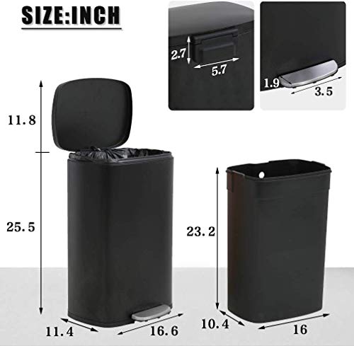 13 Gallon Trash Can with Lid for Office Kitchen Stainless Steel Metal Trash Can, Room Large Recycling Trash Can, Step Trash Can Wastebasket, Garbage Container Bin, Removable Liner Bucket, Black Body