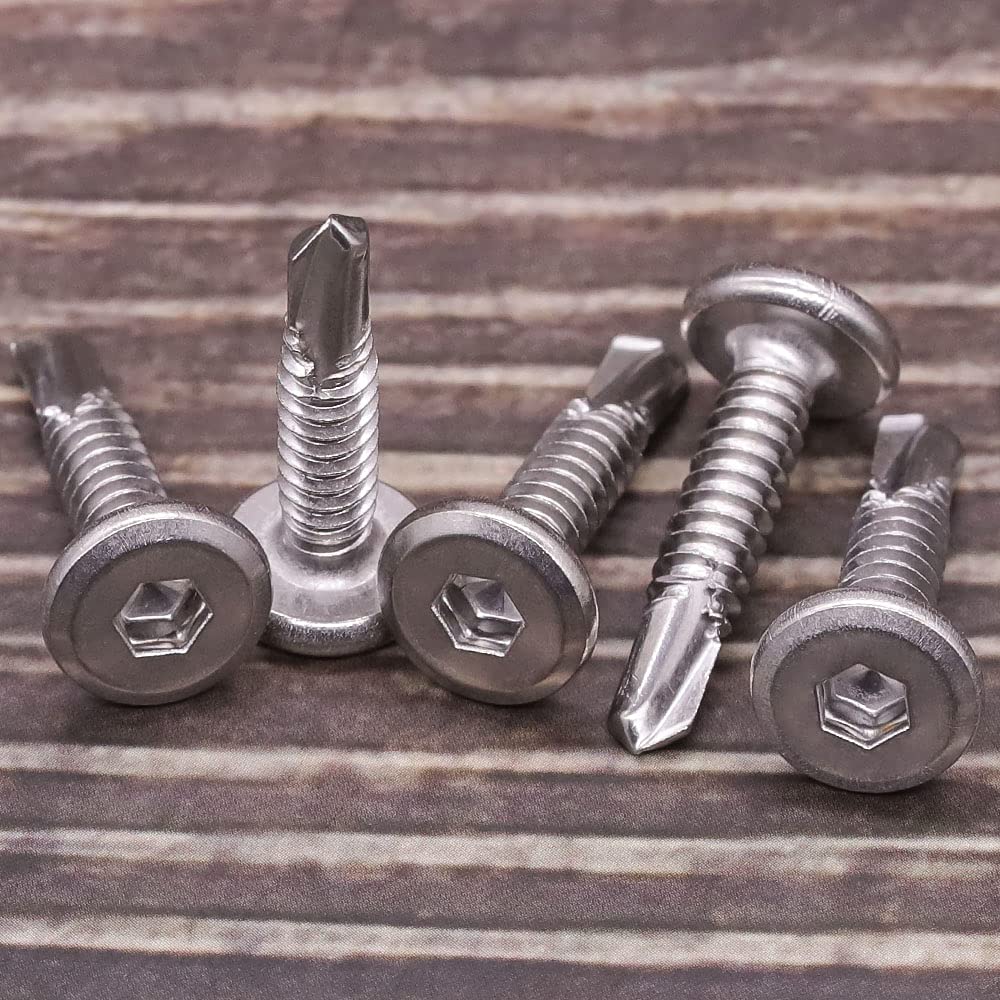 #12 x 3/4" Flat Socket Head Self Tapping Screws Sheet Metal Screws 50 of Pack, 410 Stainless Steel Self Drilling Screws, Bright Finish