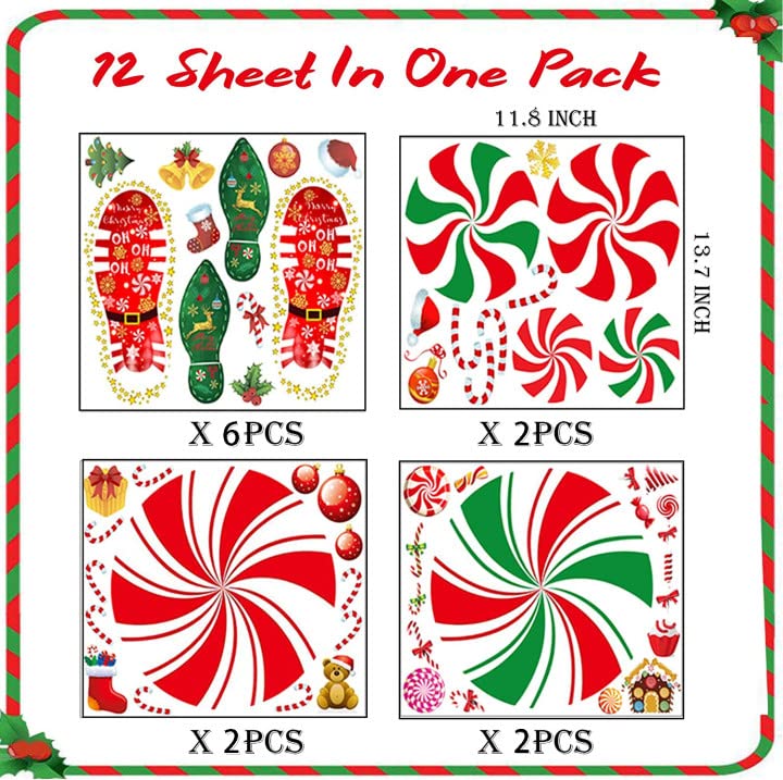 156PCS Christmas Peppermint Floor Decals Footprints Stickers for Christmas Candy Party Decoration Xmas Party Decor Supplies, 12 Sheets