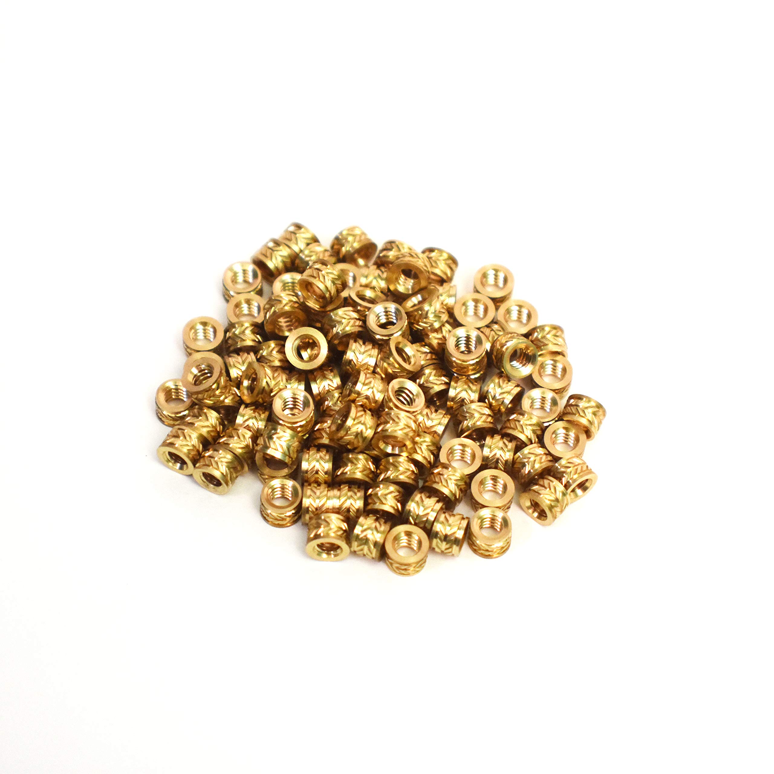 [ J&J Products, Inc ] 6-32 Brass Insert 100pcs, 0.219 in OD, 0.15 in Length, Female 6-32 Thread, Press Fitting or Injection Molding Type, 100 pcs