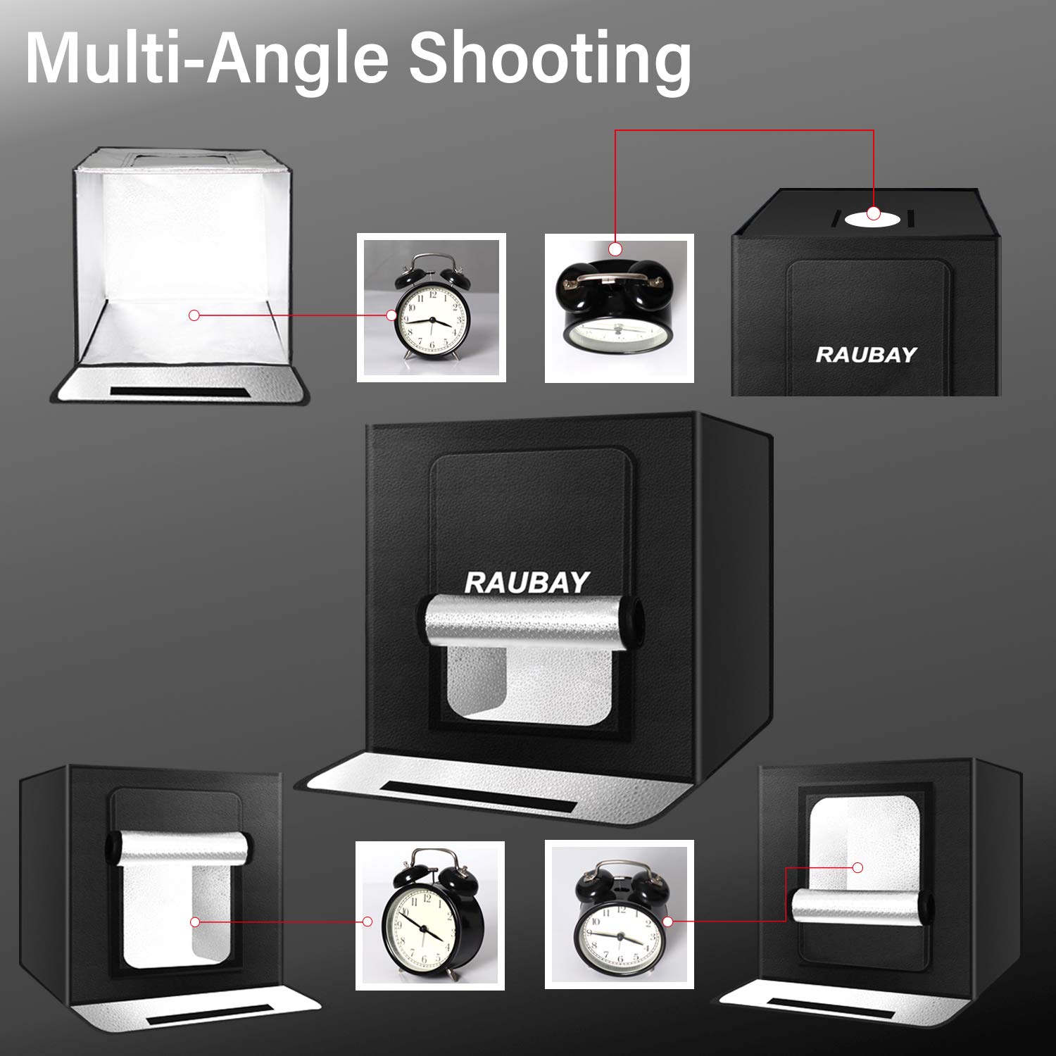 【Upgraded LED】 RAUBAY Photo Studio Light Box,20"x20" Portable Lightbox Shooting Tent for Product Photography, with Dimmable LED Lights and 6 PVC Backdrops