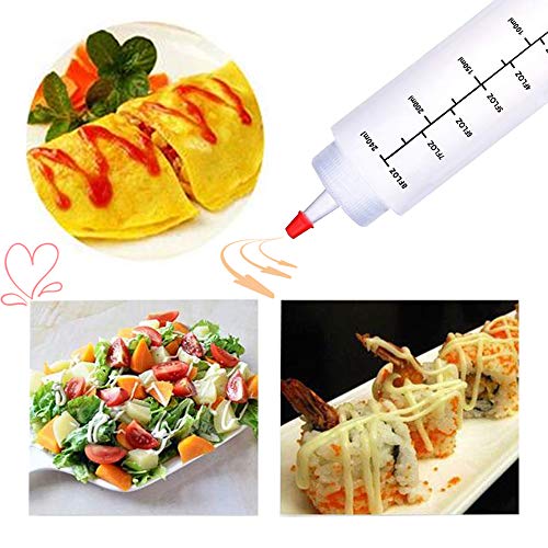 12 Pack 8oz/240ml Plastic Squeeze Bottles,Scale Plastic Squirt Bottle,Polyethylene Durable Plastic with Red Tip Cap and Black Scale for Ketchup,Sauces,Syrup,Dressings,BBQ,Crafts and More