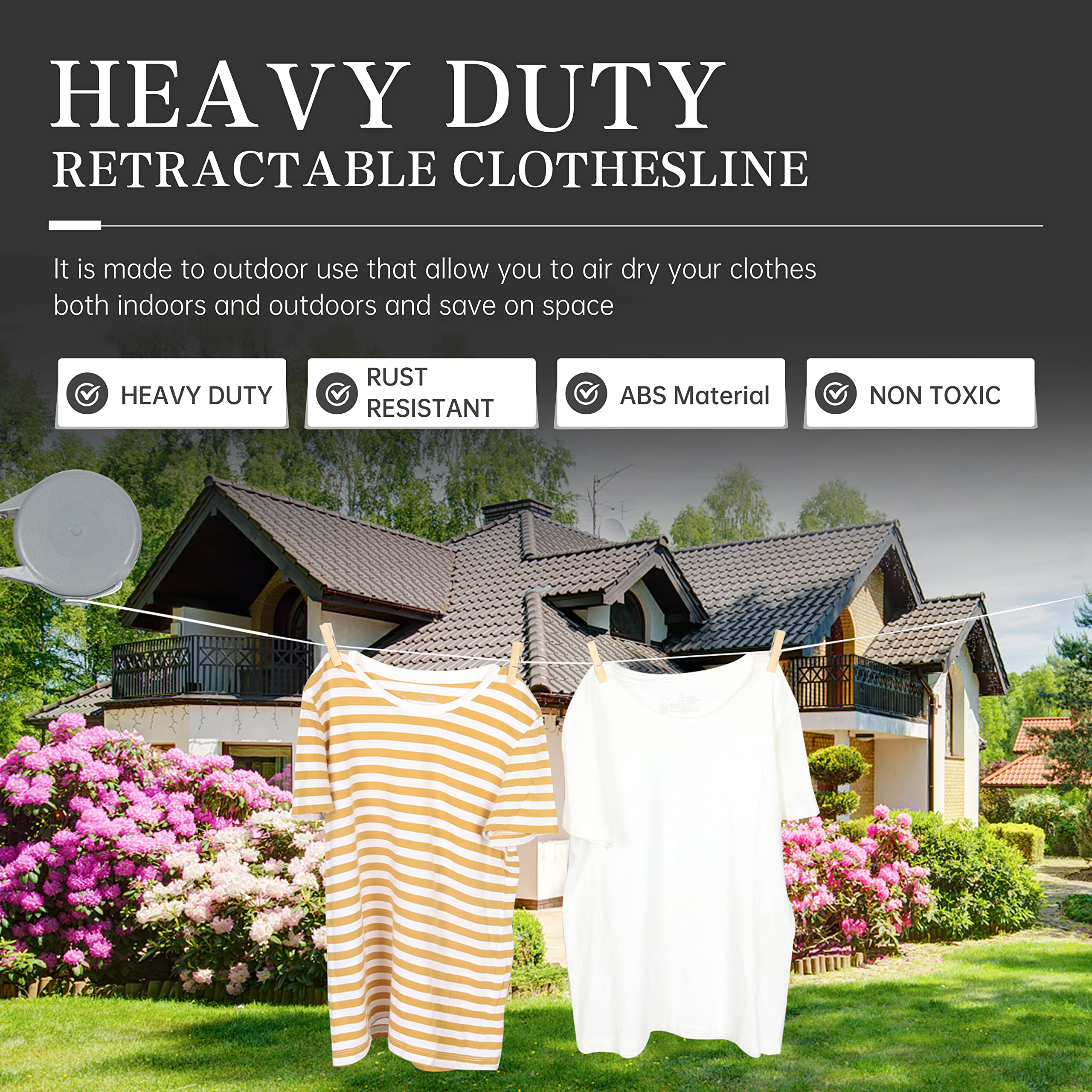 ZOES HOMEWARE Retractable Clothesline Heavy Duty Retracting Clothes Line Outdoor and Indoor with Durable ABS Shell and 38 Feet Extruded PVC Line,with Lock to Prevent Sagging