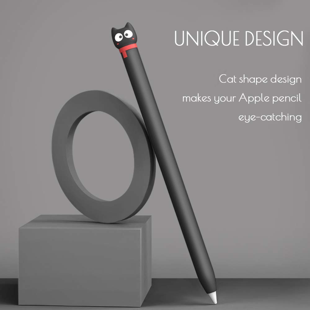 Case for Apple Pencil 2nd Generation Case Soft Silicone Sleeve Cute Cat Design Holder Protective Cover Accessories Compatible with iPad Pencil 2nd Gen Plus Nib Cover (Black)