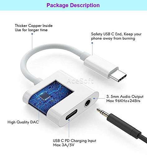 [Galaxy S8 Audio Adapter] 2in1 Type C/USB-C to 3.5mm Headphone Jack DAC Audio Converter and Charger Adapter Cable for Samsung Galaxy S8 Smartphone