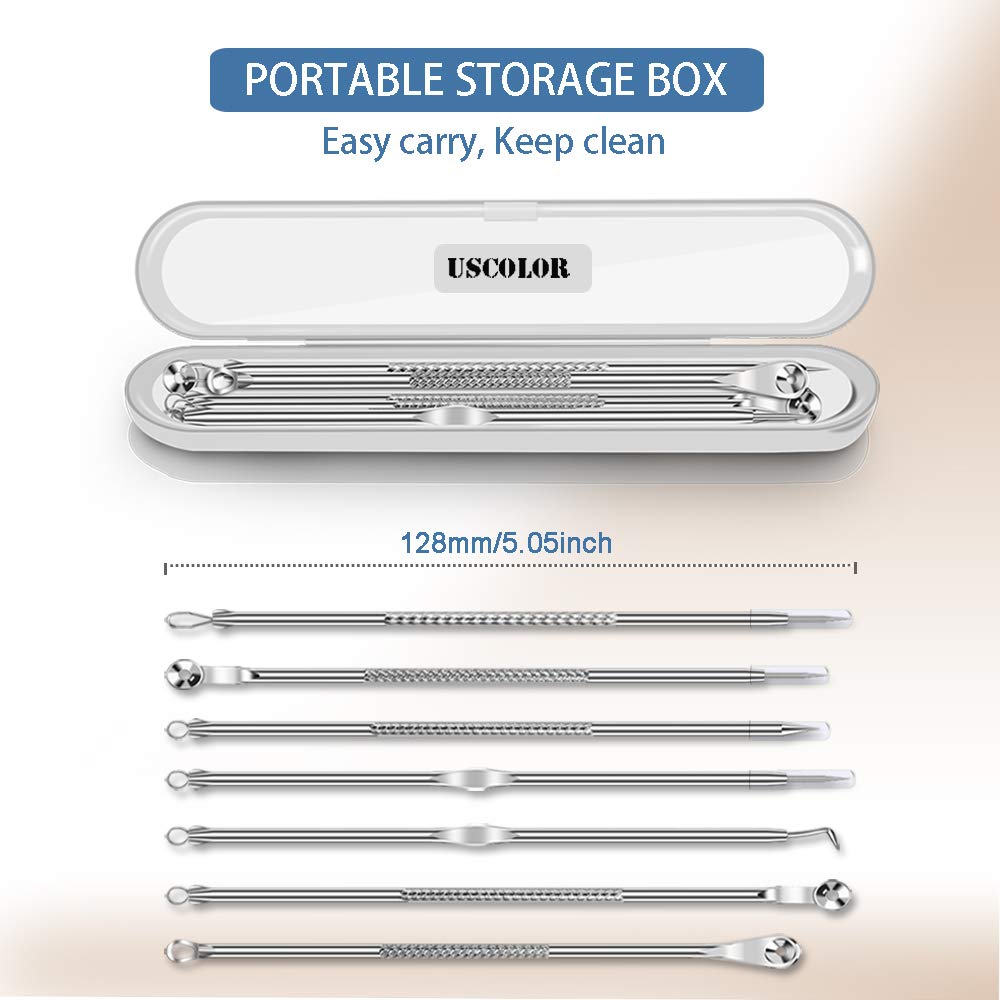 [Dual Ended] 7PCS Blackhead Remover, Comedone Pimple Extractor, Acne Whitehead Blemish Removal Kit, Professional Stainless Steel Clean Tool, for Face Nose Chin Cheek Forehead