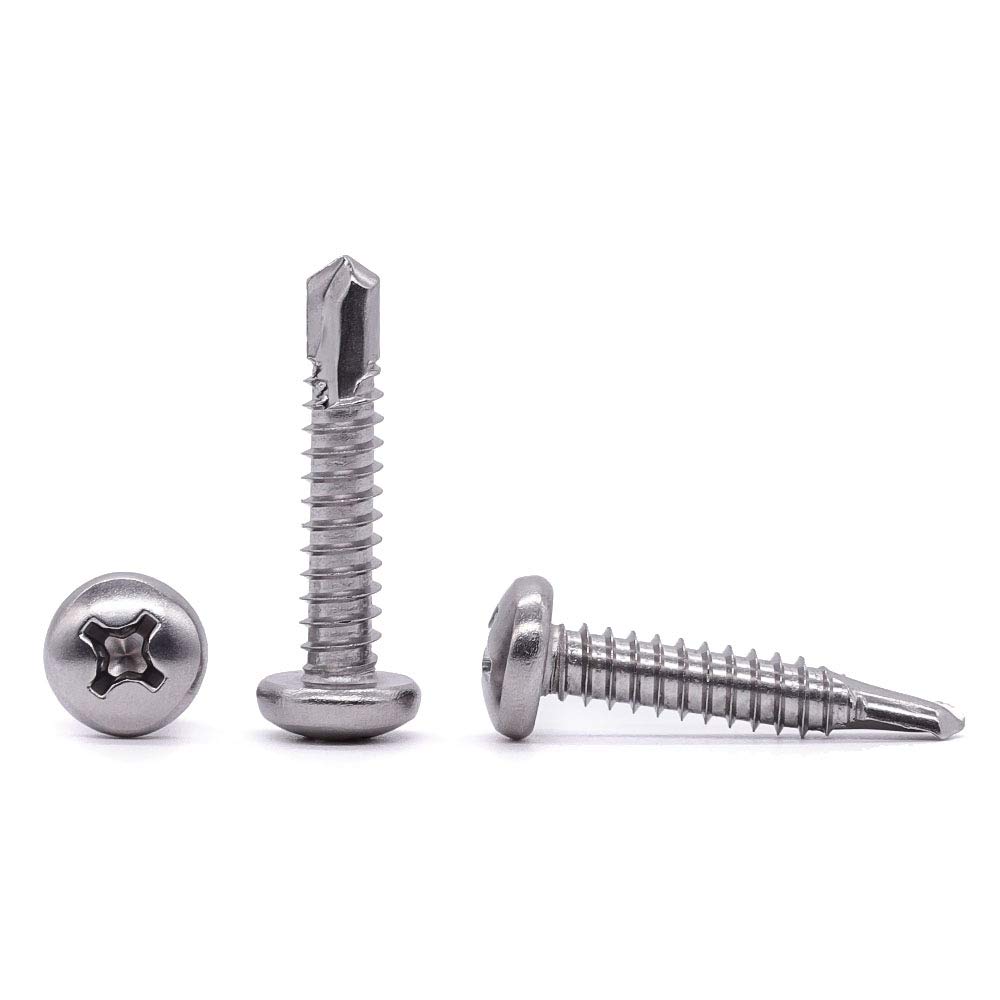 #6 x 1/2" Pan Head Self Drilling Screws, Phillips Drive, 410 Stainless Steel Sheet Metal Screws,Self Tapping, Dovetail, Pack of 100