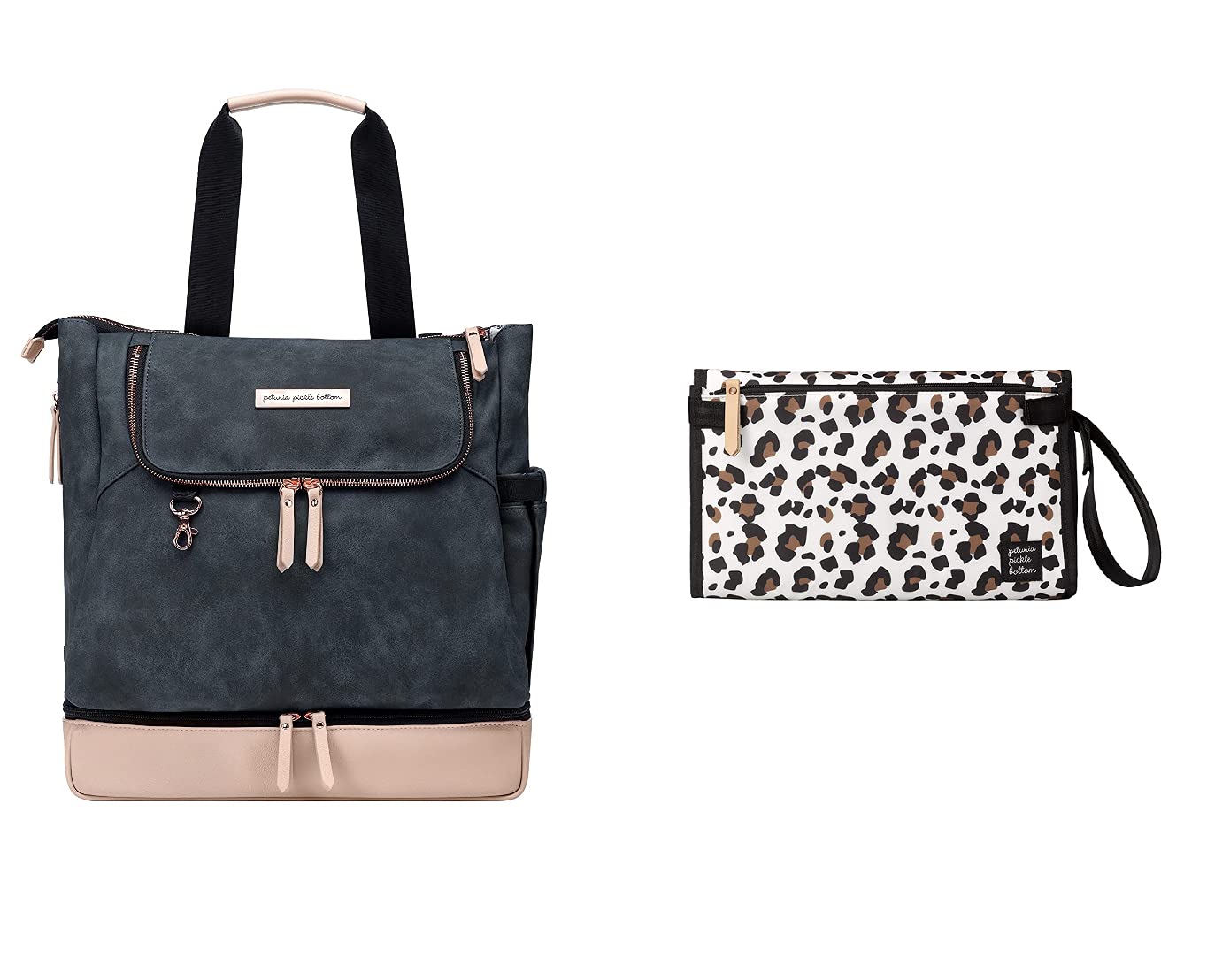 Petunia Pickle Bottom New Pivot Backpack (Indigo/Blush) + Diaper Clutch (Leopard) Bundle