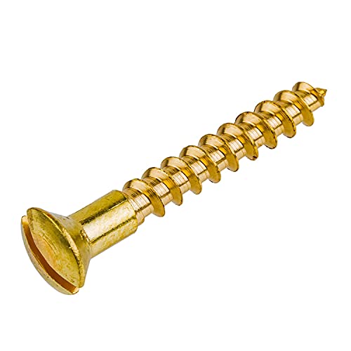 #6 x 5/8" Solid Brass Oval Countersunk Head Slot Drive Wood Screws | Pack of 25 | Self Tapping Screws for Wood Antique or Modern Furniture | SC-B658O (25)