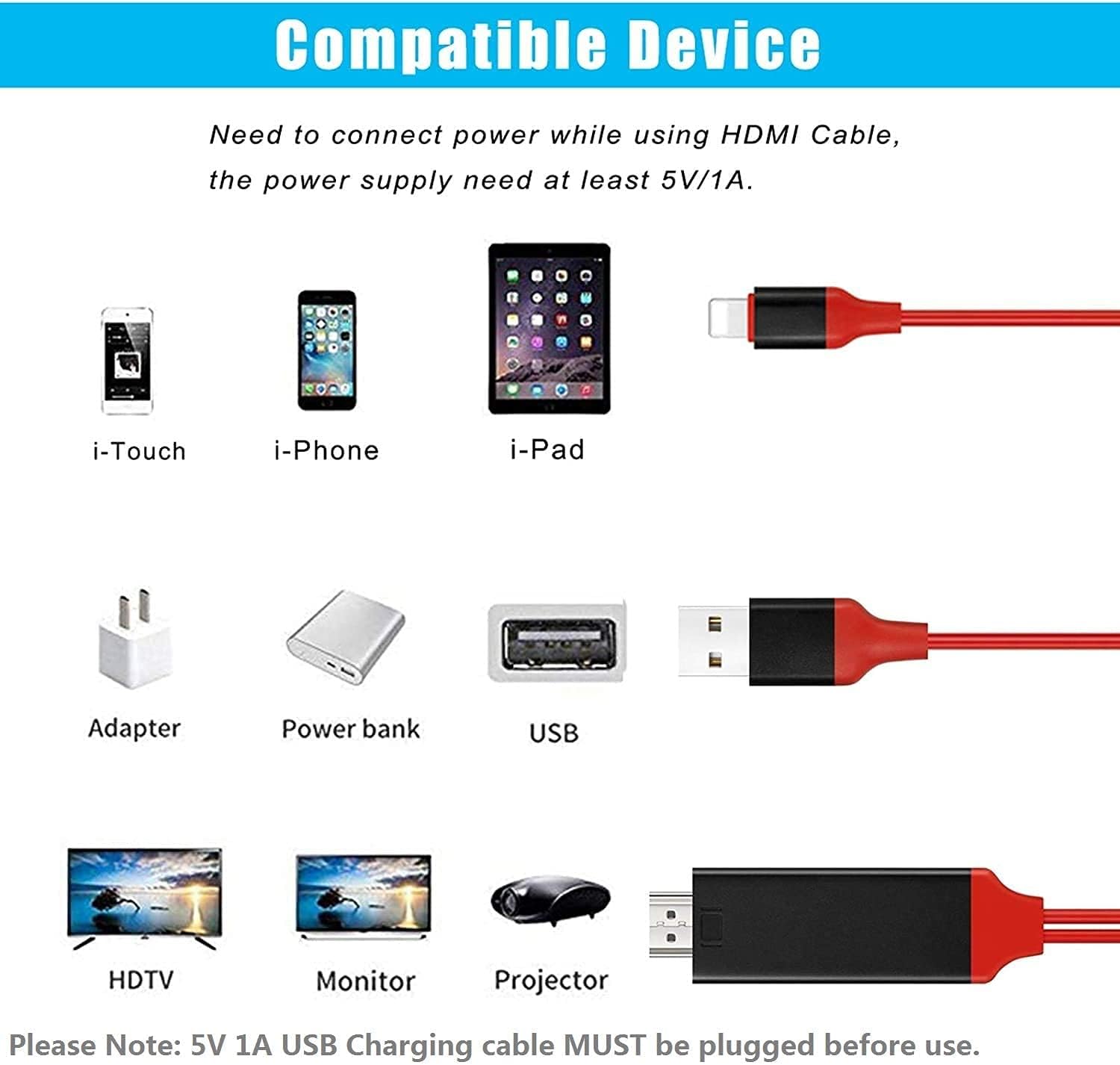 [Apple MFi Certified] Lightning to HDMI Cable Adapter Compatible with iPhone, 1080P Digital Sync Screen Audio&Video Adapter with Charge Port Connector to HD TV/Projector/Monitor Support OS