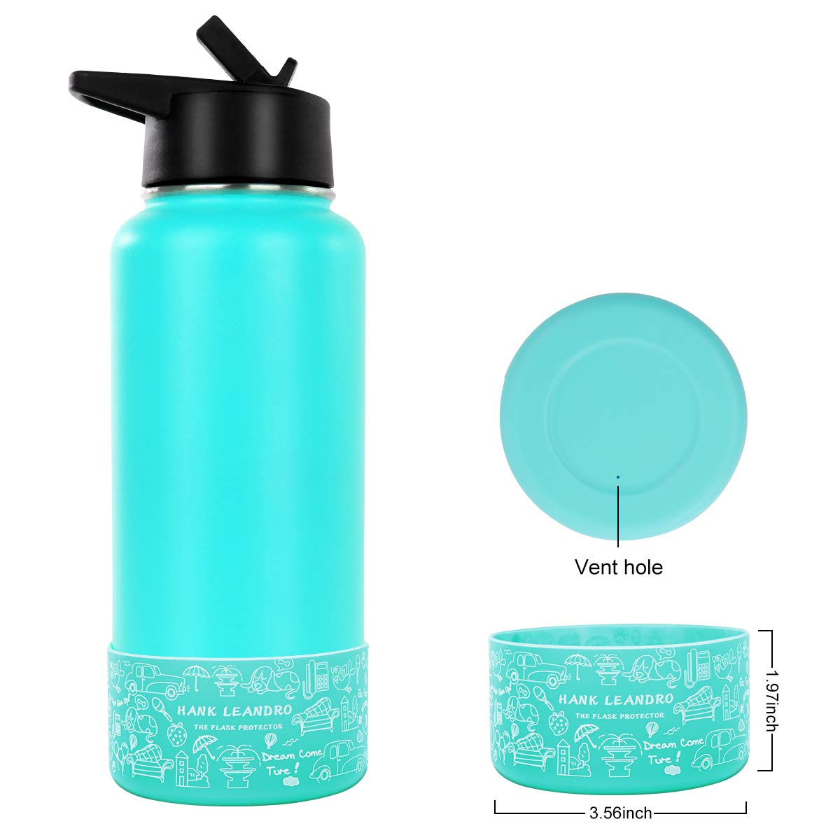 Hank Leandro Upgraded Protective Silicone Boot for 32-40oz Water Bottle,BPA-Free Safe Anti-Slip Bottom Sleeve Cover