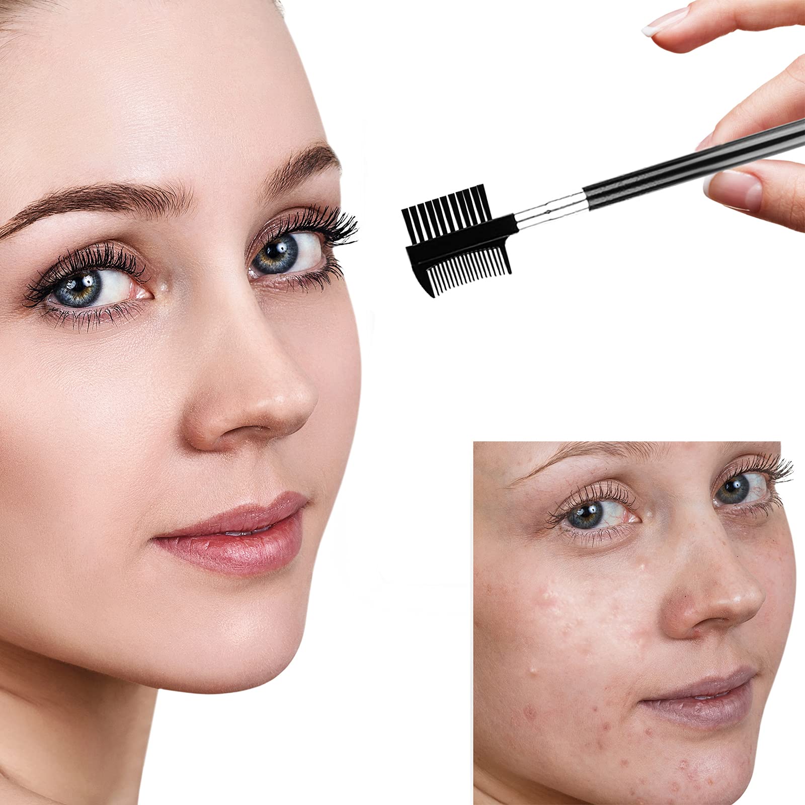 Duo Eyebrow Brush, Eyebrow Brush Eyelash Comb and Eyebrow brush, Professional Angled Eye Brow Brush and Spoolie Brush Set. (Black+Black)