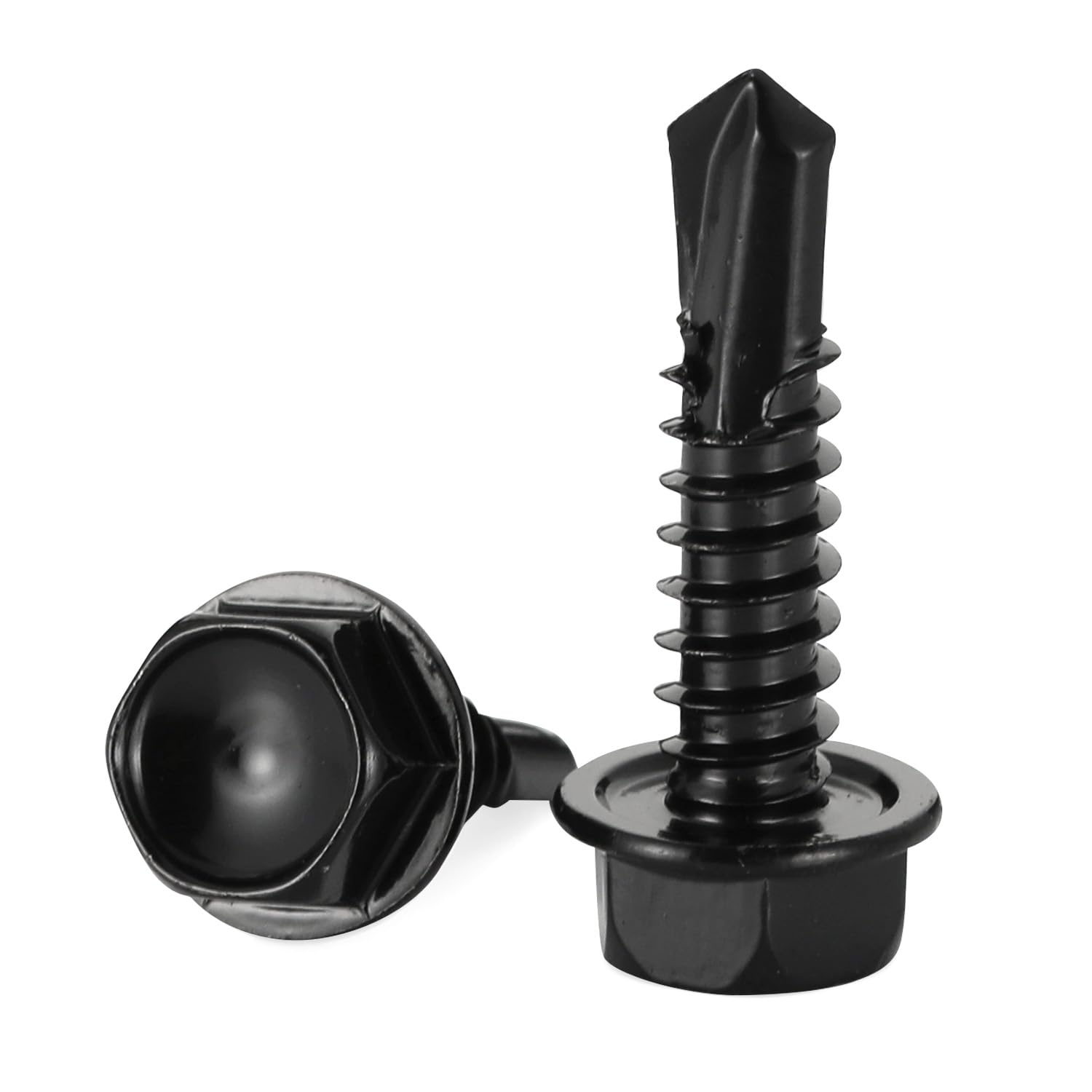 #8 x 3/4" Hex Washer Head Self Drilling Screws Black Finish, 410 Stainless Steel, 100 PCS