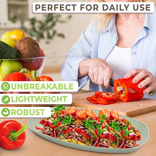 4Pcs Wheat Straw Plates and Bowls Sets - 11 Inch Dishwasher Safe Plates Microwave Safe Plastic Dinnerware Set - Unbreakable Dishes Wheat Straw Utensils - Kids Dinnerware Storage Set Reusable Plates