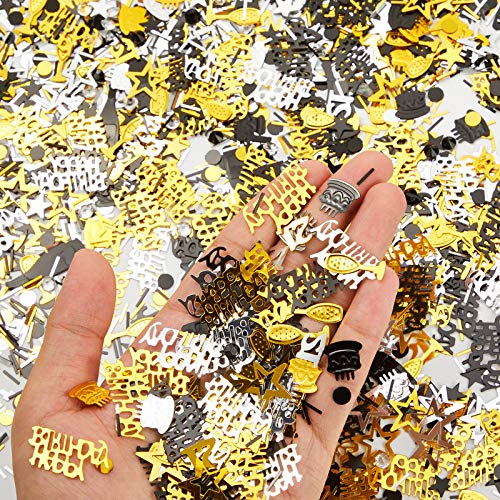 3000 Pieces 21th Birthday Confetti 21 Number Confetti 21th Party Confetti Metallic Foil 21 Table Scatter Confetti Decorations for 21 Birthday Party DIY Arts and Crafting, Gold, Black and Silver