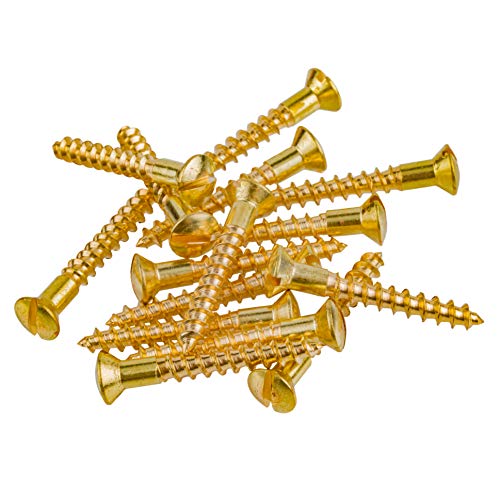 #8 x 1-1/4" Solid Brass Oval Countersunk Head Slot Drive Wood Screws | Pack of 25 | Self Tapping Screws for Wood Antique or Modern Furniture | SC-B8114O (25)