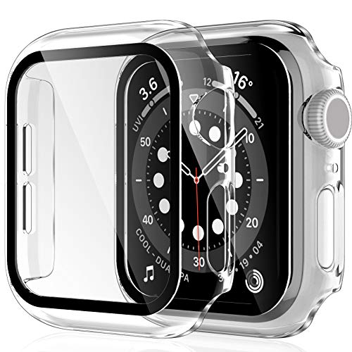 2 Pack HATOSHI for Apple Watch Case 40mm Series SE, 6, 5, 4 with Built-in Tempered Glass Screen Protector, Ultra-Thin All Around Protective Glass Screen Cover for iWatch 40mm, Clear