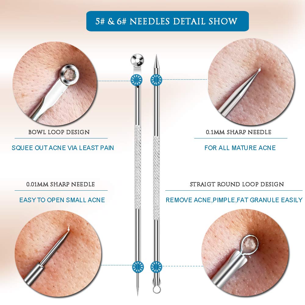 [Dual Ended] 7PCS Blackhead Remover, Comedone Pimple Extractor, Acne Whitehead Blemish Removal Kit, Professional Stainless Steel Clean Tool, for Face Nose Chin Cheek Forehead