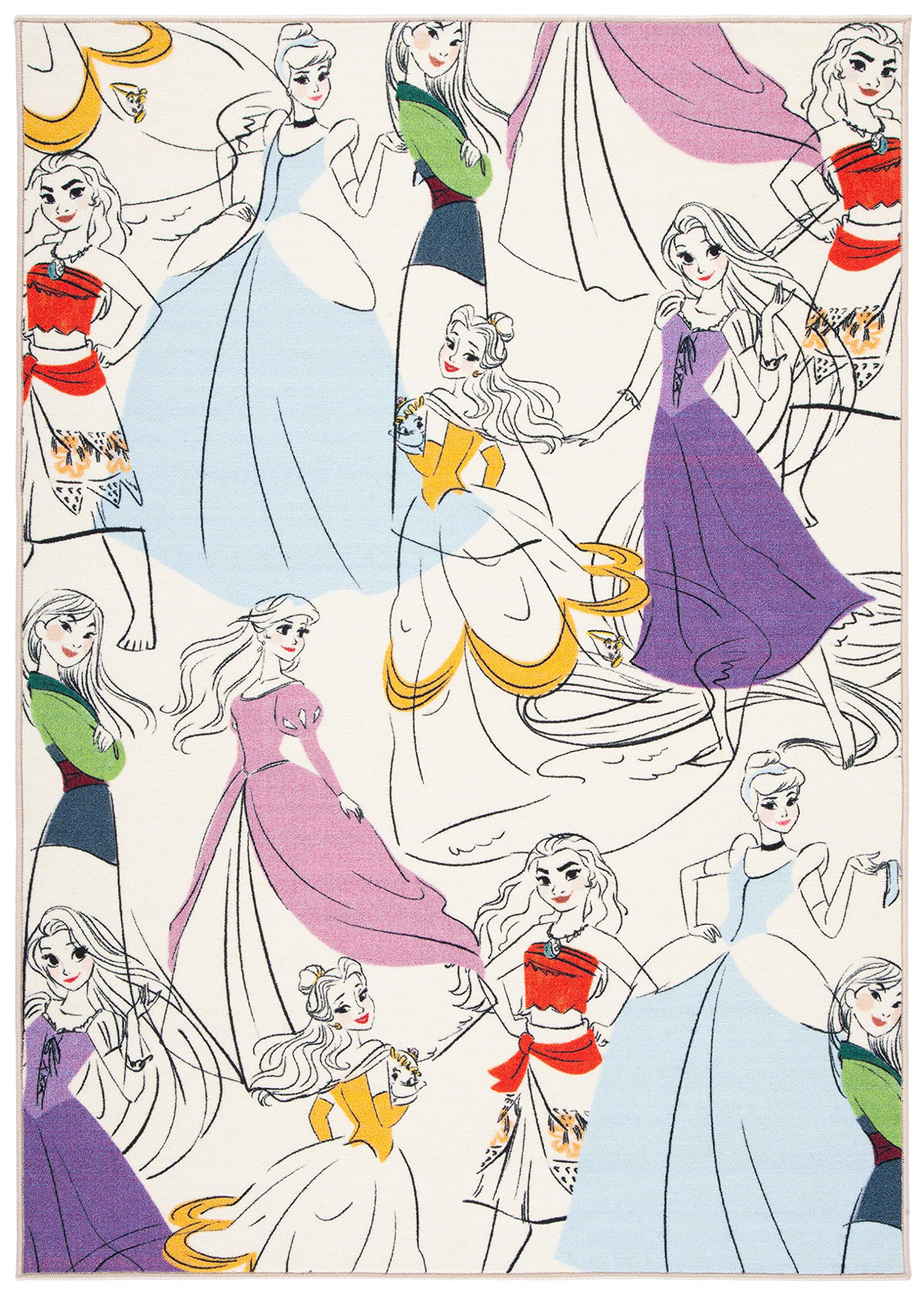 SAFAVIEH Disney Princess Collection Machine Washable Slip Resistant 5' x 7' Ivory/Pink Assurance Kids Bedroom Nursery Playroom Area Rug