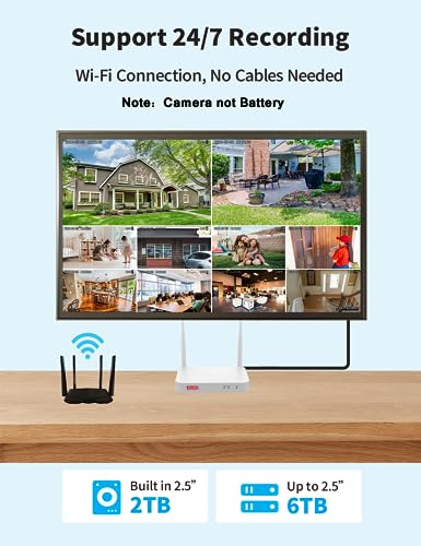 [Dual WiFi&2 Way Audio] Tonton Security Camera System Wireless,10CH 4K NVR with 2TB HDD,8PCS 3MP Outdoor Bullet Floodlight Cameras with PIR Sensor,AI Humanbody Detect,Color Night Vision,White(New)