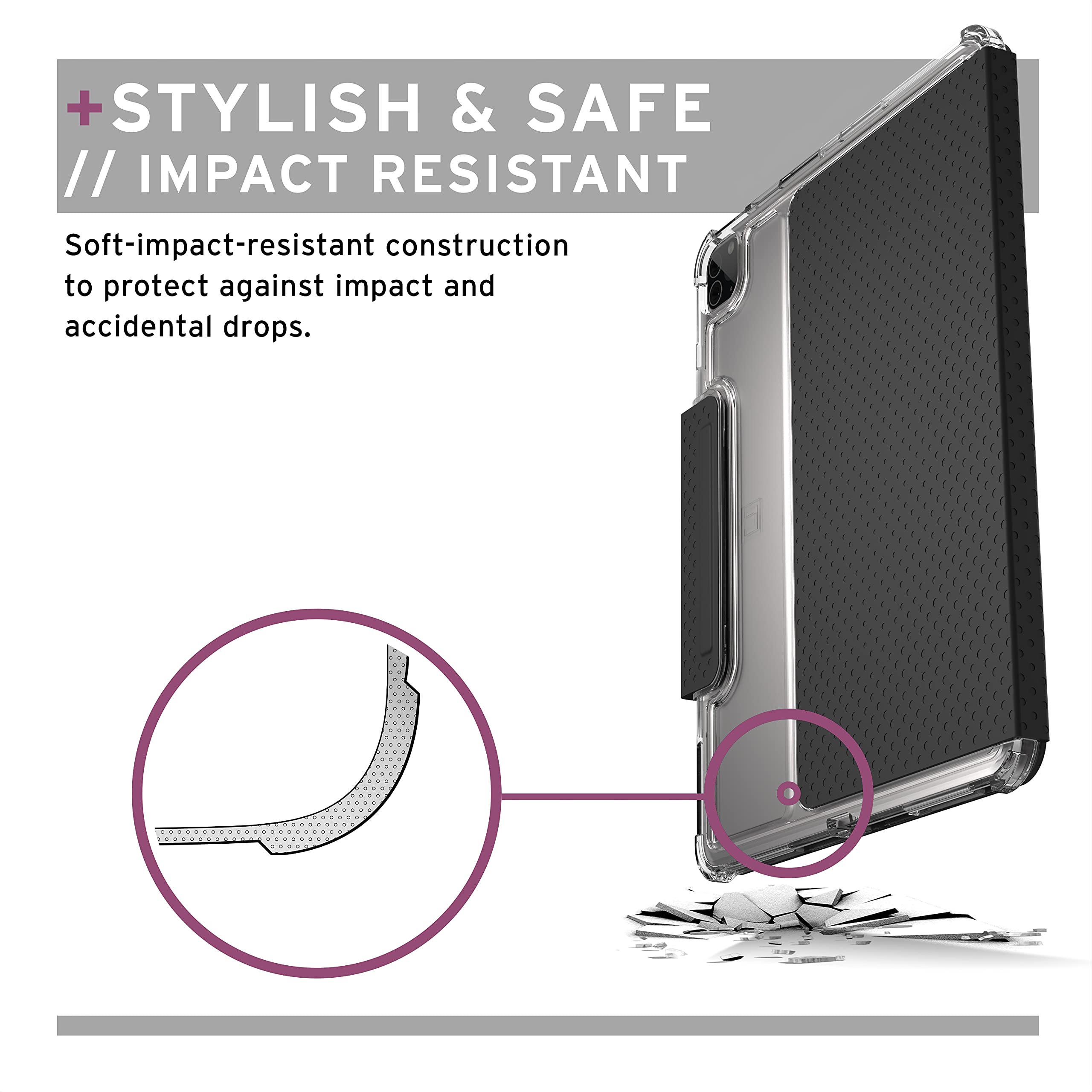 [U] by UAG iPad Pro 12.9" (6th Gen 2022, 5th Gen 2021) Case Black Lucent Lightweight Slim Shockproof Smart Folio Protective Cover with Auto/Sleep Wake & Pencil Holder