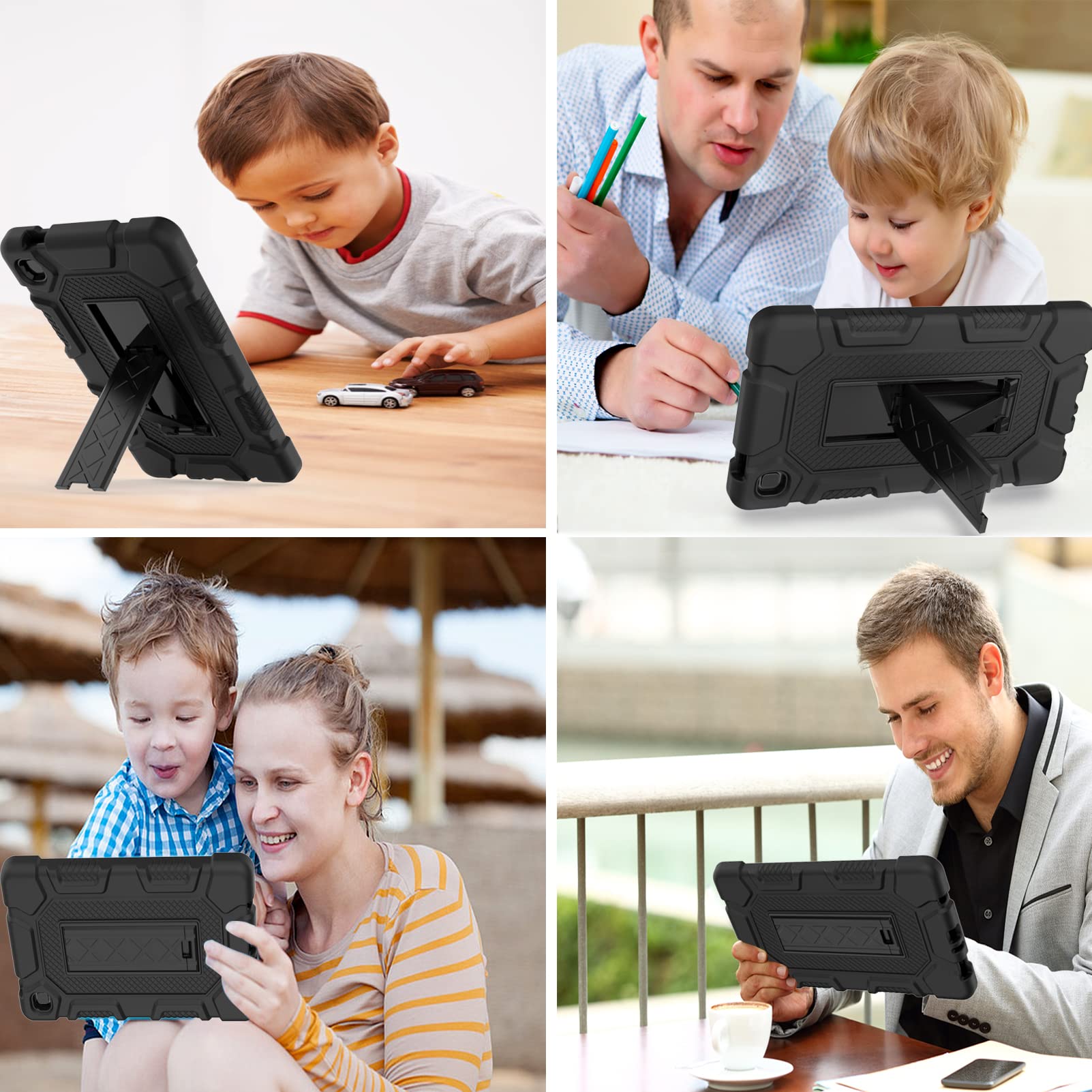 Rantice Samsung Galaxy Tab A7 Lite Case with Kickstand, Shockproof Rugged Case for Kids 8.7 Inch 2021 Tablet A7 Lite (SM-T220/T225), Black