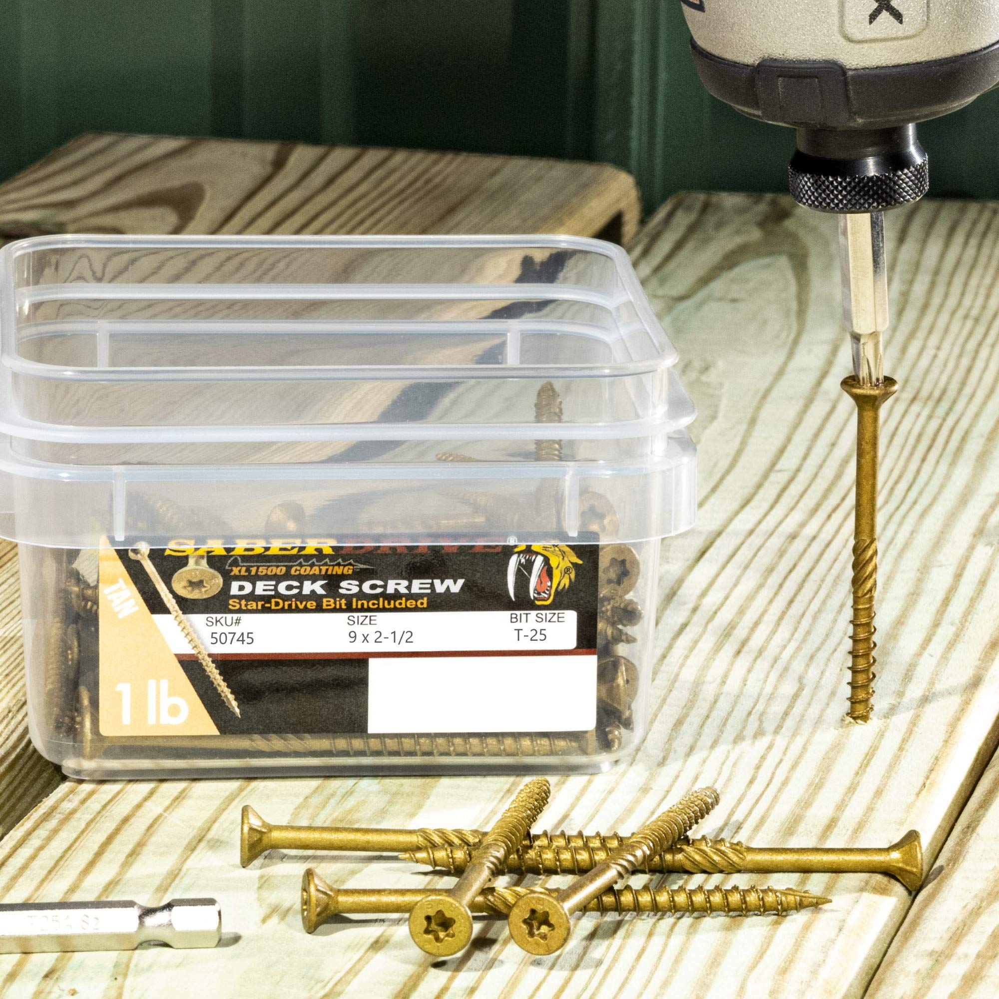 #9 x 2-1/2" Saberdrive Tan XL1500 Coated Exterior Star Drive Multi-Purpose Deck Screws 1 LB, Approx. 88 Pieces