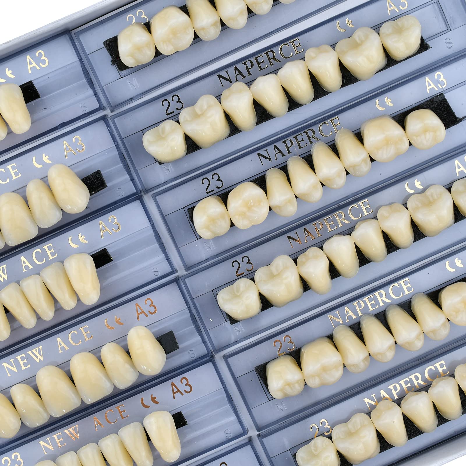 168 Pcs Dental Synthetic Resin Tooth Denture 3 Sets False Teeth 23 A3 Upper Lower Shade Dental for Halloween Horror Teeth