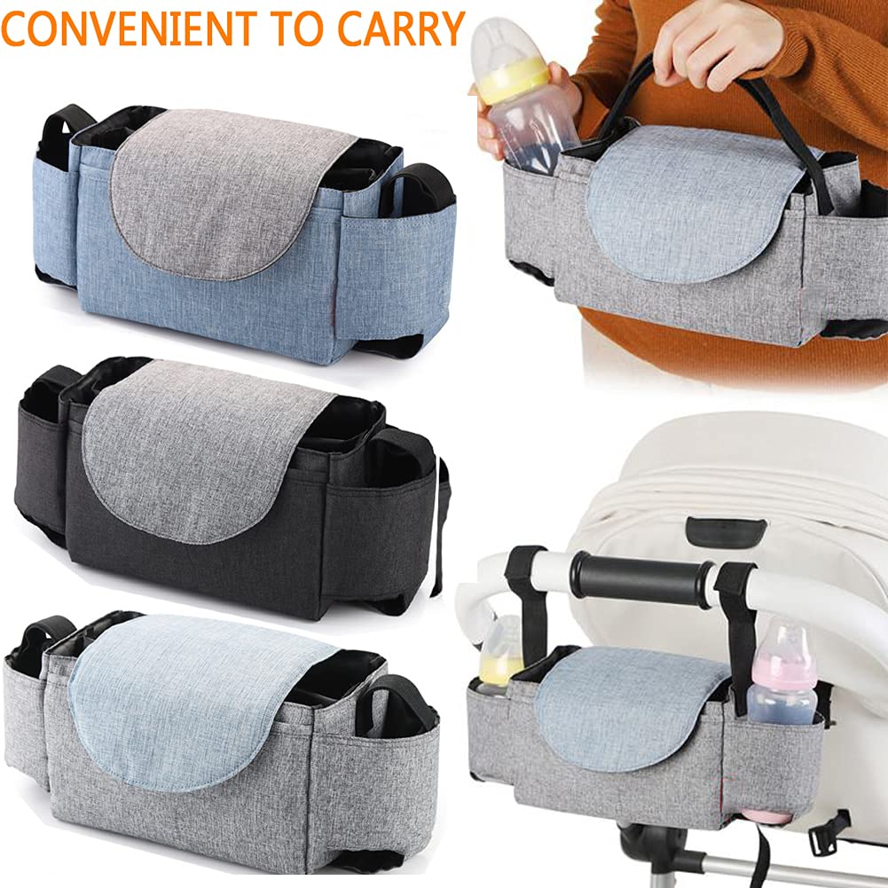 KJHG Stroller Organizer Bag,Multifunctional Stroller Bags with Insulated Cup Holder Baby Stroller Accessories Storage Bag for Bottle,Diaper,Phone,Keys,Toys,Baby Items (Black)