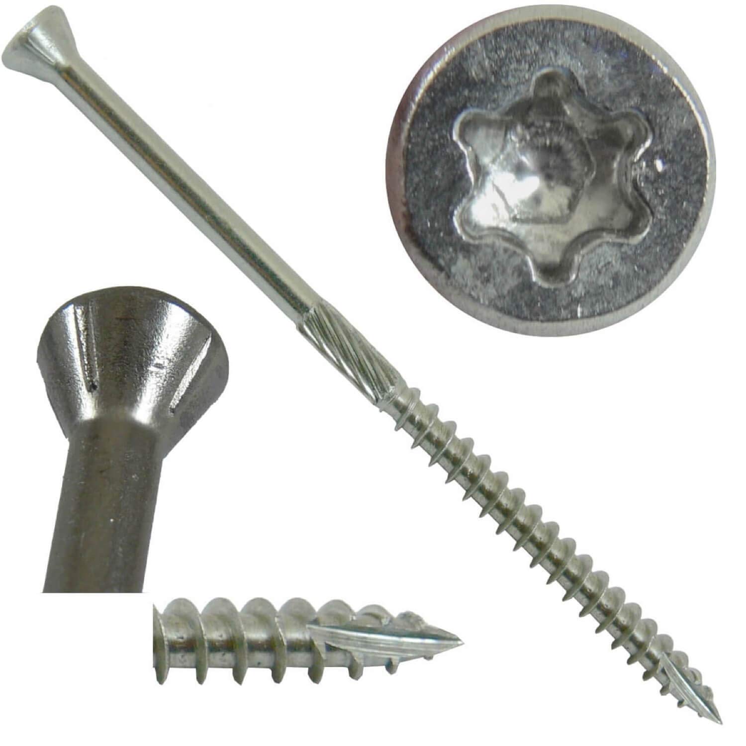 #9 x 4 Silver Star Stainless Steel Trim Head Screw Torx/Star Drive Head - Stainless Steel Trim Head Wood Screws - (1 Pound - 65 Approx. Screw Count)