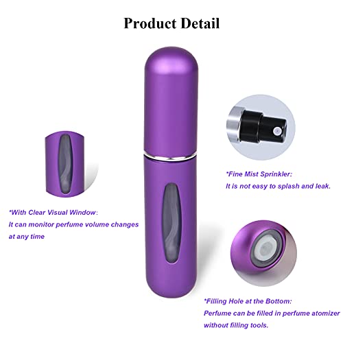 TIGERMILLION Portable 5ml Atomizer Bottle, Mini refillable perfume Spray, Scent Pump Case, perfume atomizer Refillable Travel Pack of 4pcs