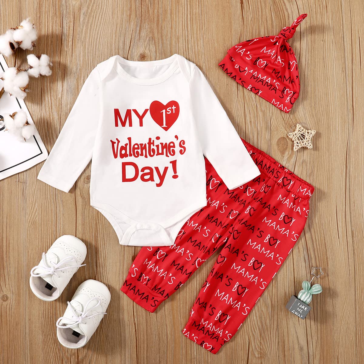 Detigee Baby Boy Cute Festival Outfit Infant Long Sleeve Romper with Hat (Red,6-12 Months)