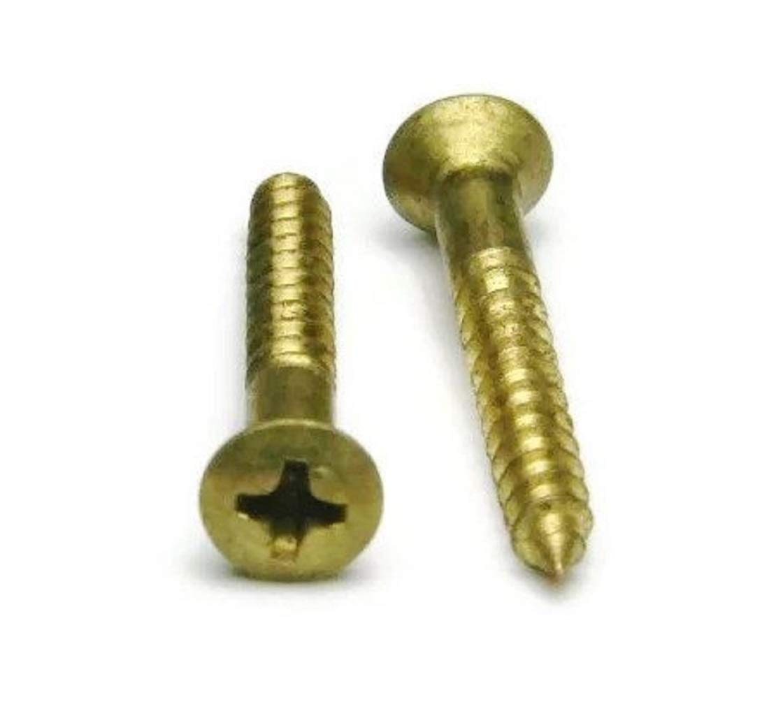#10-13 Wood Screws - Phillips Oval Head Wood Screws - Brass #10-13 x 1 Qty 25