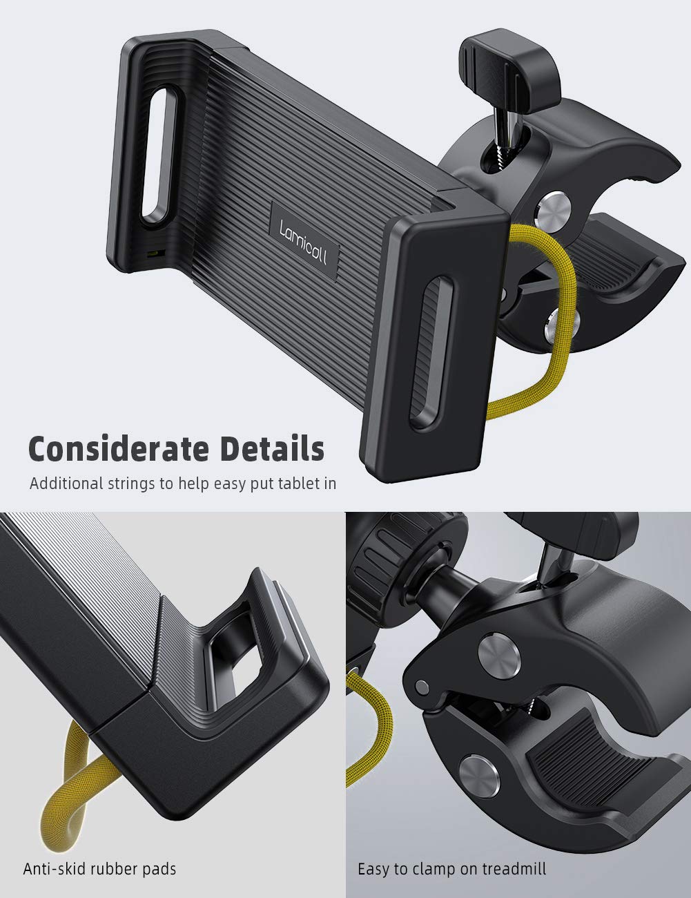 Lamicall Tablet Holder for Spin Bike - Tablet Mount Clamp for Indoor Bike Peloton, Treadmill, Exercise Bicycle Clamp for iPad Pro/Air/Mini and 4.7-12.9" Tablet