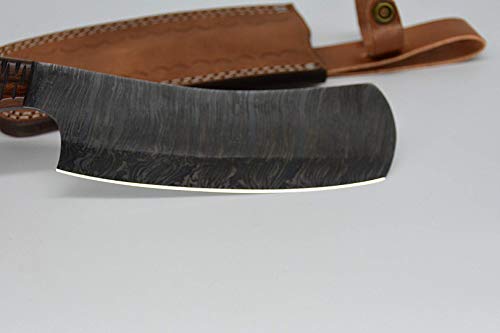 CK-12 Handmade Damascus Steel 12.00 Inches Cleaver Style Knife β Solid Rose Wood Handle. Full Tang Comes with Leather Sheath