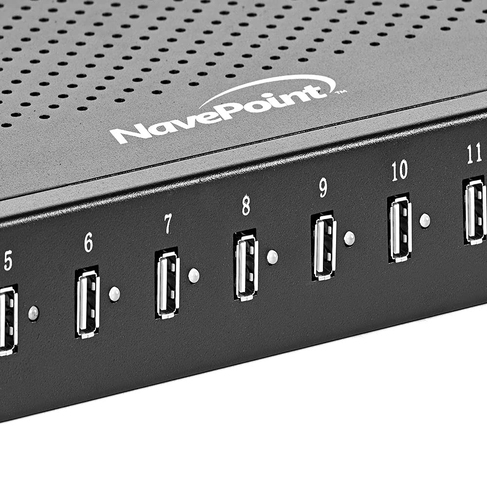 NavePoint 16-Port USB Charging Hub Station, Black, Horizontal, 5V,3A/200W USB Charger Output