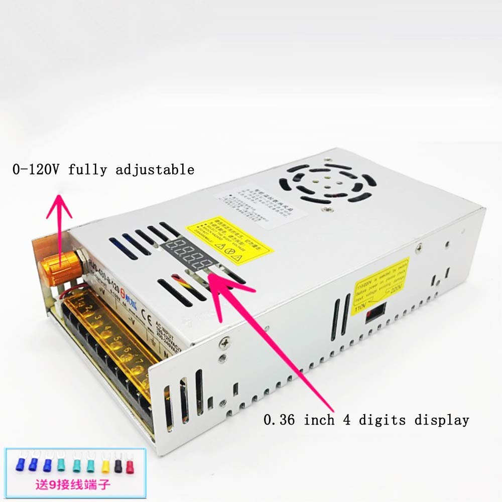 0-120V DC Adjustable Switching Power Supply 110V/220V AC to DC 120V 4A Power Supply Transformer Digital Display 480W Voltage Regulator Power Converter