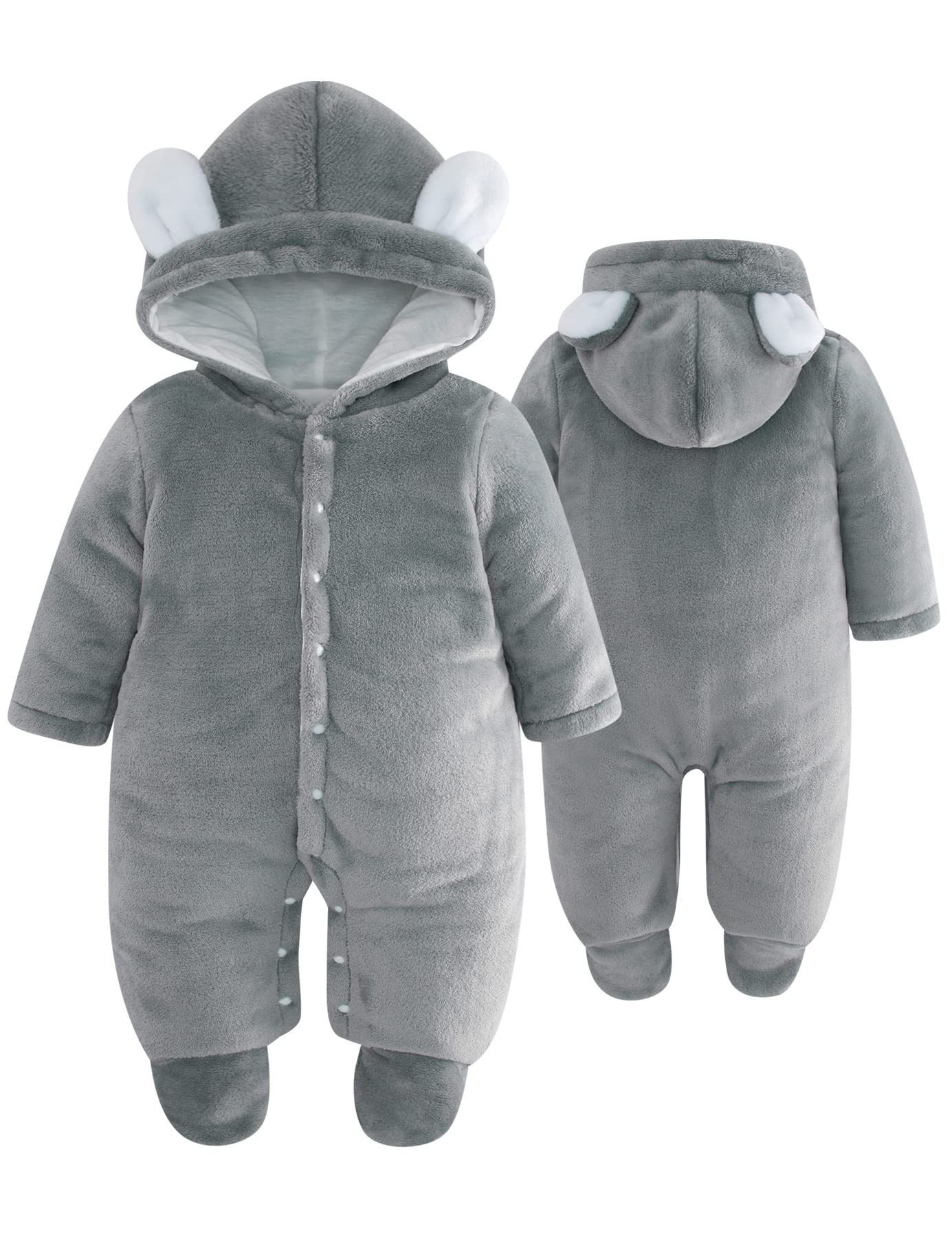 0-3 Months Snow Suit for Newborn Baby Snowsuits Rompers for Boys 1M 2M Gray Fleece Jumpsuits Hooded Romper Baby Boy