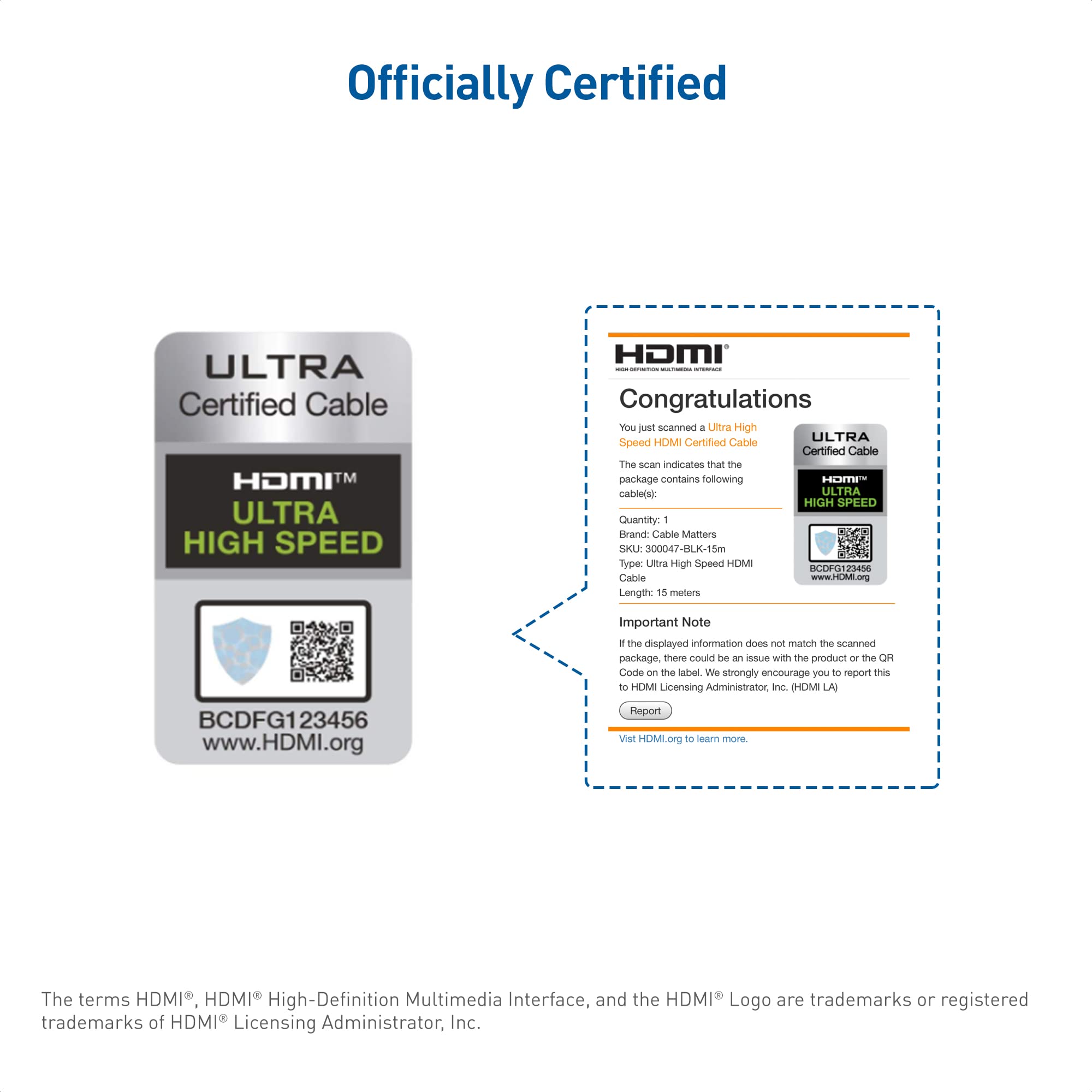 [Ultra High Speed HDMI Certified] Cable Matters Unidirectional Active 8K @60Hz Fiber Optic HDMI Cable 49.2 ft / 15m - Supporting 8K@60Hz 4K@120Hz HDR - Compatible with Xbox Series X, PS5, Apple TV, PC