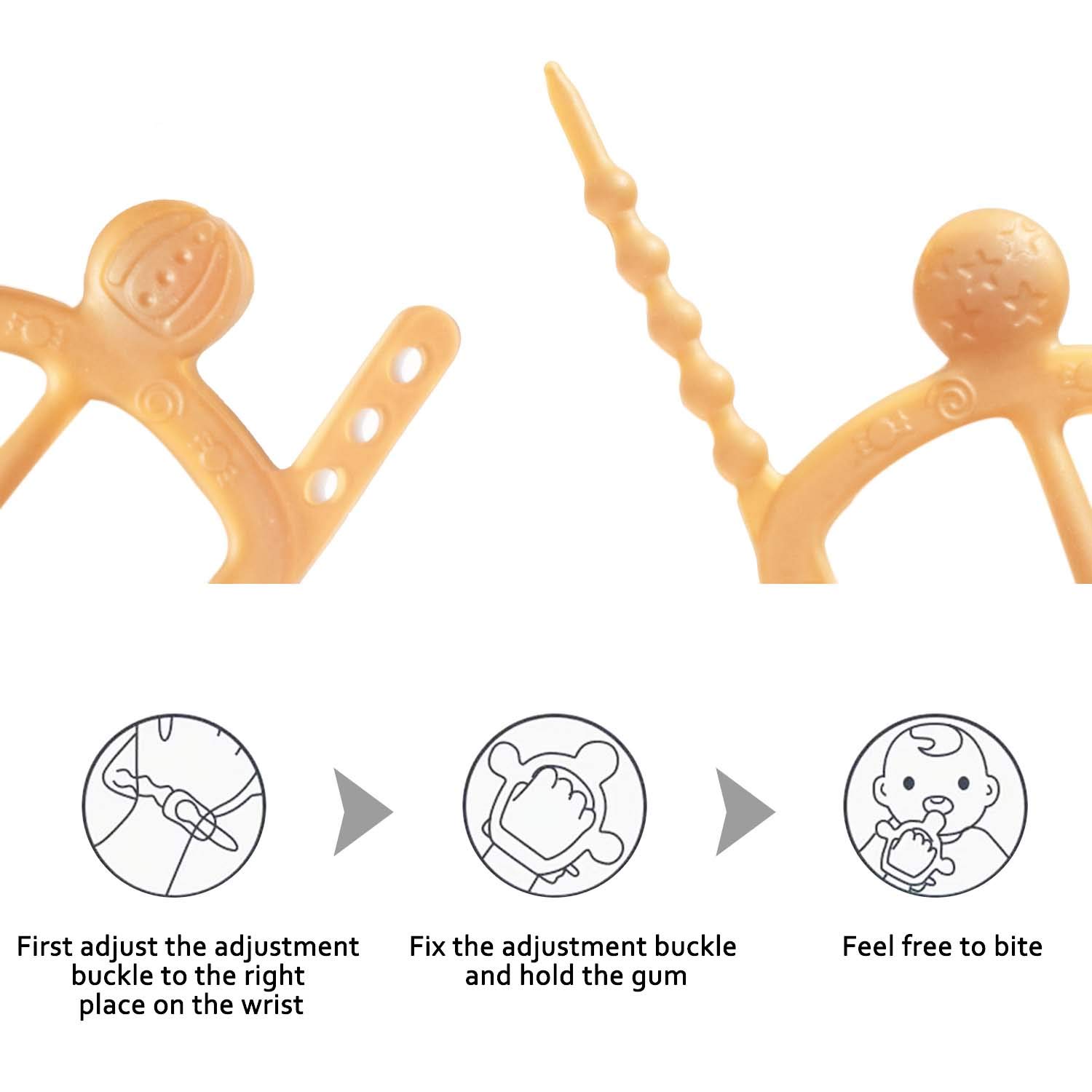 【Never Drop from Hand】 HEORSHE 2 Pack Baby Teething Toys for Babies 3-6 Months Teethers for Infant Toddlers Silicone Molars Adjustable Chew Toys for Babies 3 4 5 6 7 8 9 10 11 12 Months (Brown + Pink)