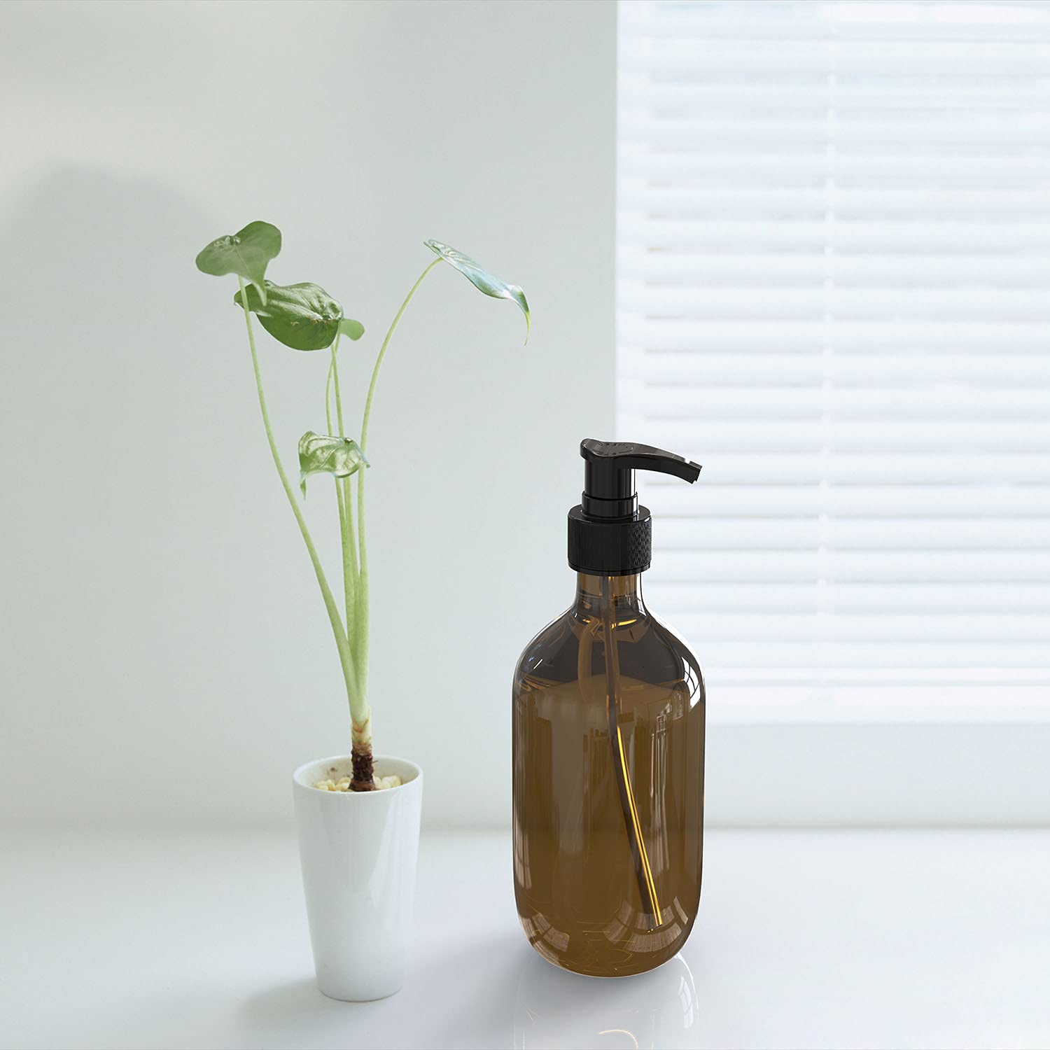 10 oz Pump Bottle Plastic Pump Lotion Dispenser Empty Bottle, Amber and Green 6 Pack, for Shampoo Lotion Body Wash.