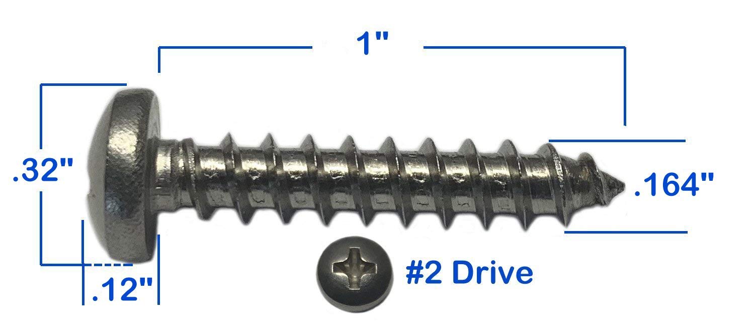 #8 x 1 Stainless Steel Pan Head Sheet Metal Screws, Full Thread, Phillips Drive, Bright Finish, Self-Tapping, Quantity 100 Pieces by Marine Bolt Supply