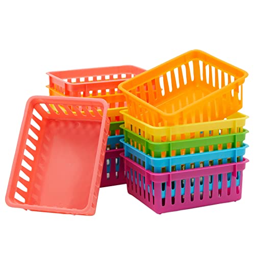 12 Pack Small Colorful Plastic Classroom Storage Bins for Organizing Pencils, Arts and Crafts Supplies, Rainbow Containers for Kids School Supplies, 6 Colors (6.1 x 4.8 In)