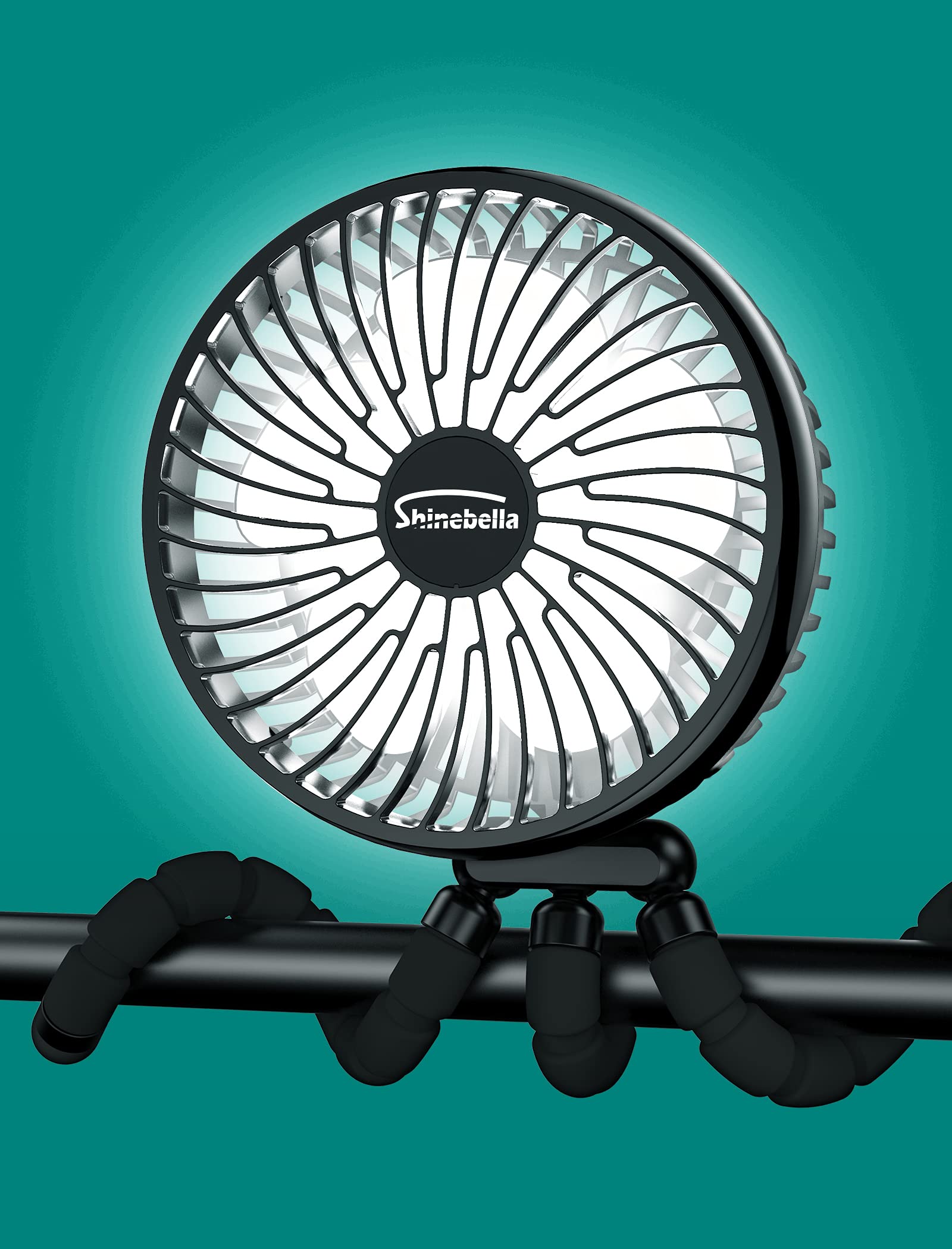 10000 mAh Portable Stroller Fan with 3 Mode LED Lights, Battery Operated Clip on Fan with Flexible Tripod, Rechargeable Desk Fans, 4 Speeds, Max 63 hrs, USB Powered,360°Rotation, for Car, Camping
