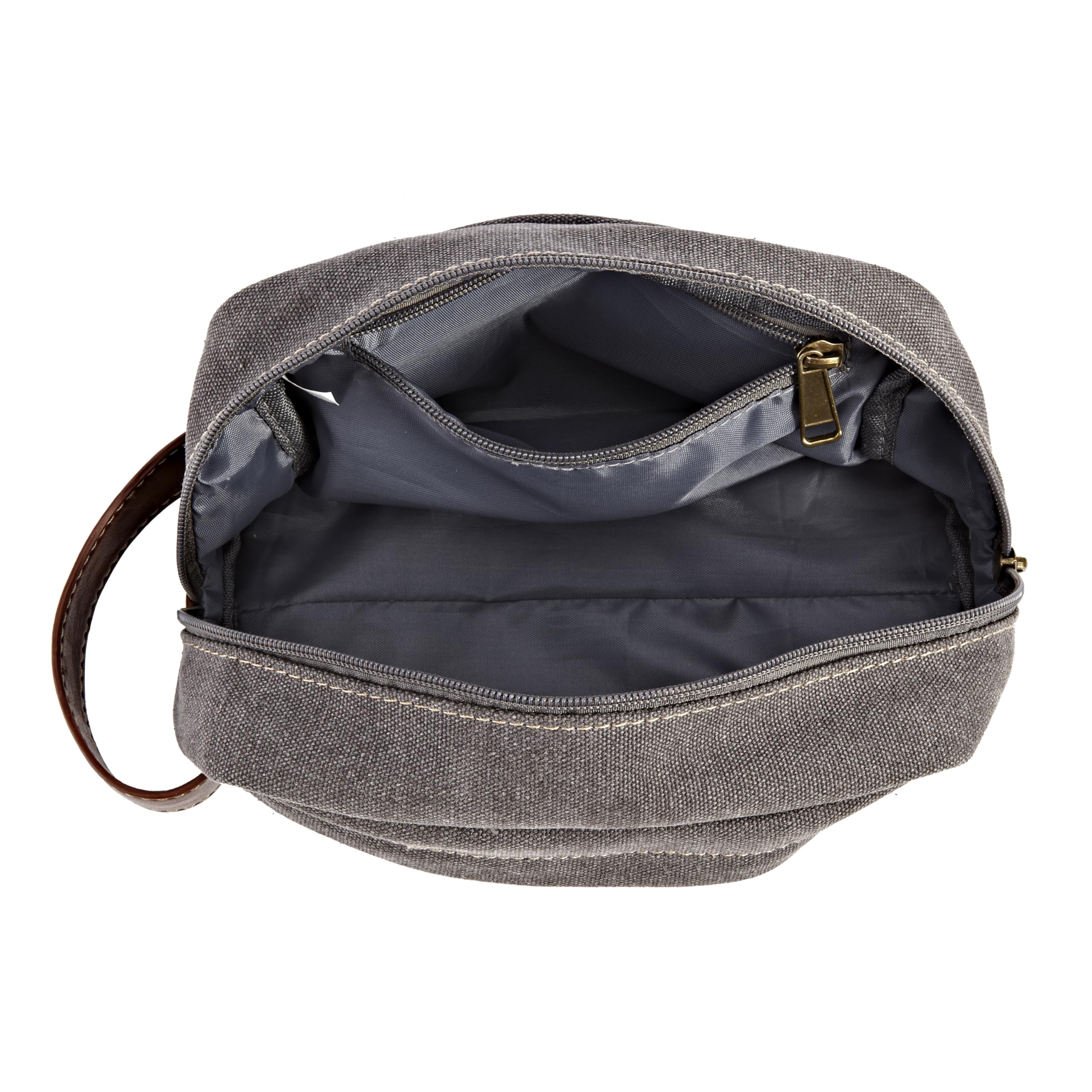 seemeroad Travel Toiletry Bag for Men and Women, Canvas Toiletry Organizer Water-Resistant Vegan Leather, Hanging Dopp Kit Shaving Bag for Toiletries Accessories (Gray, Medium)