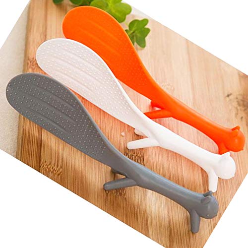 3 Piece Non-stick Rice Spoon Fashion Rice Cooker Dishes Filled Scoop Shovel Creative Household Kitchen Tools,Lovely Squirrel Shape Standing Spoon (Gray,White,Orange)